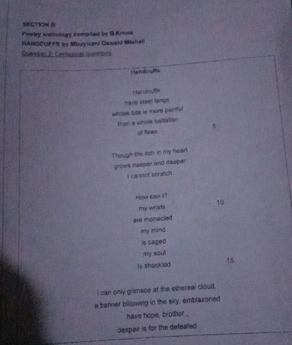 SECTION B Poetry anthology compiled by B. | StudyX