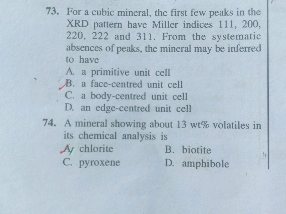 73. For a cubic mineral, the first few peaks | StudyX