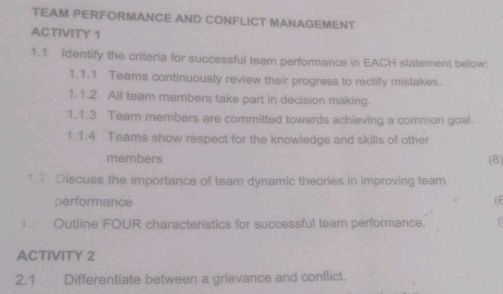 ACTIVITY 1 1.1 Identify the criteria for | StudyX