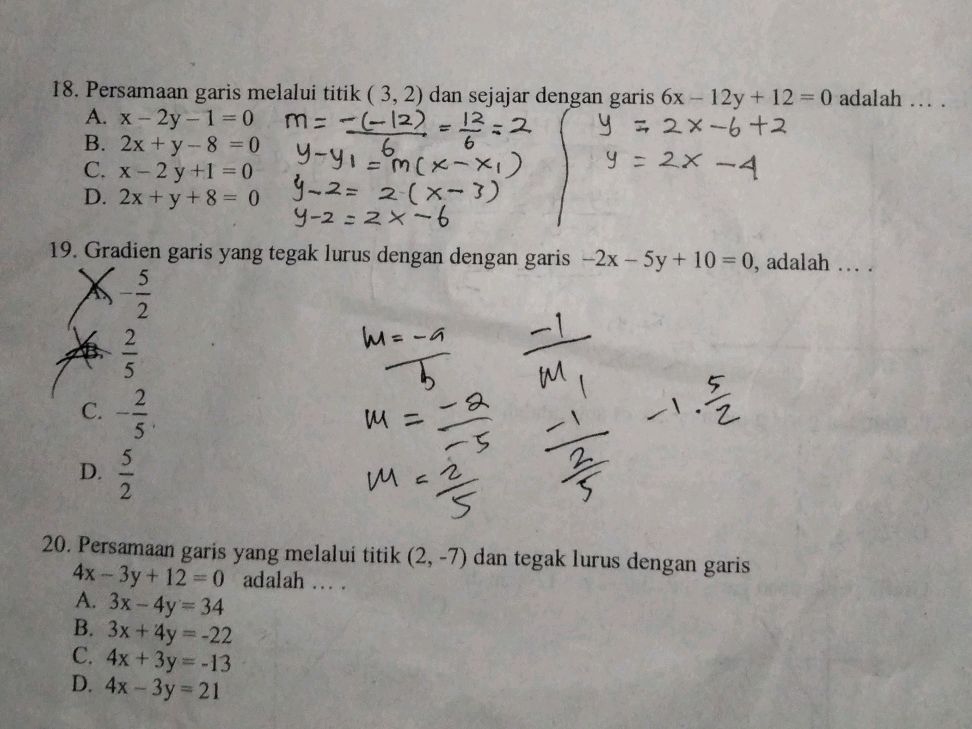 18. Persamaan garis melalui titik (3, 2) dan | StudyX
