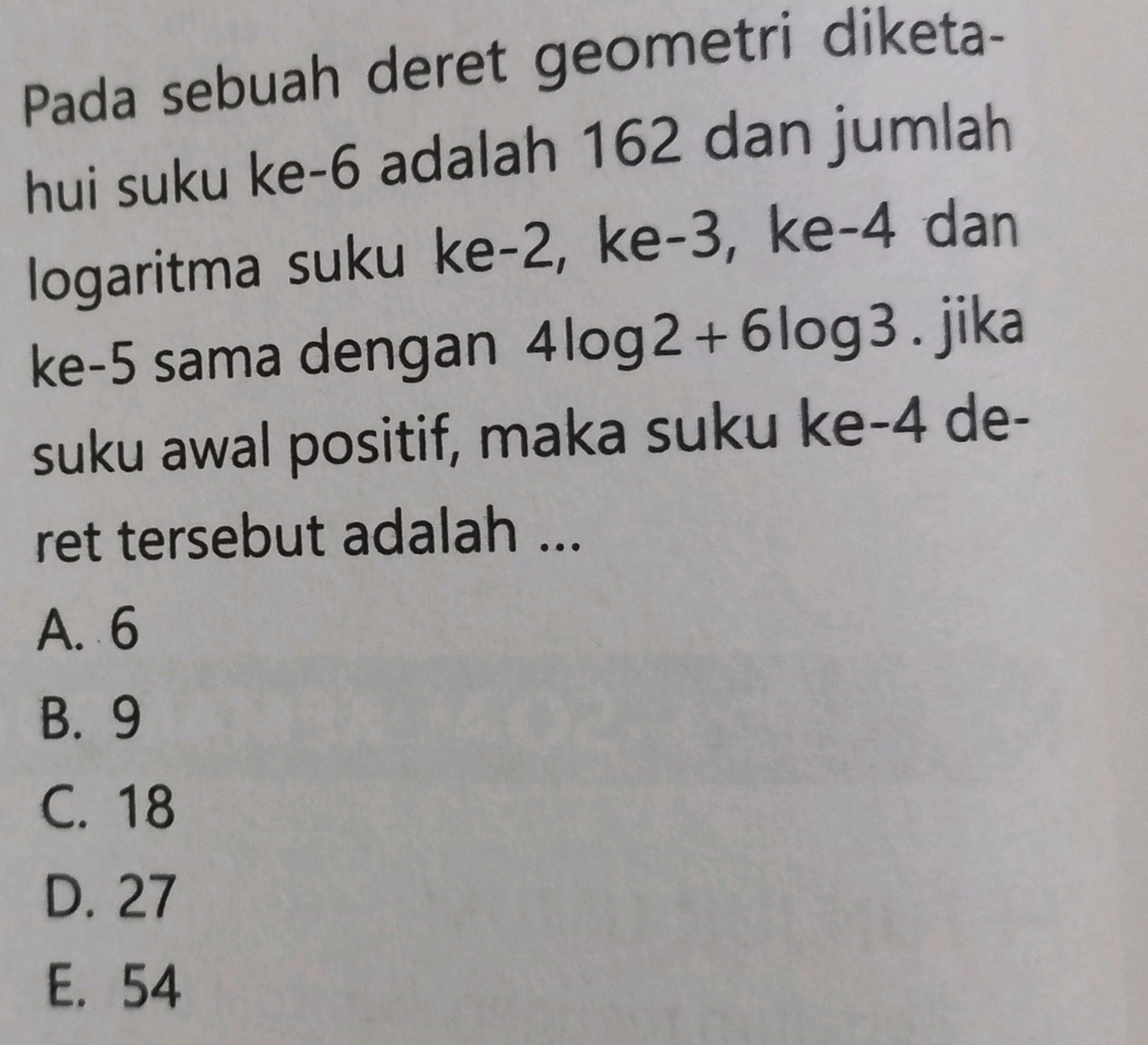 Pada sebuah deret geometri diketahui suku | StudyX