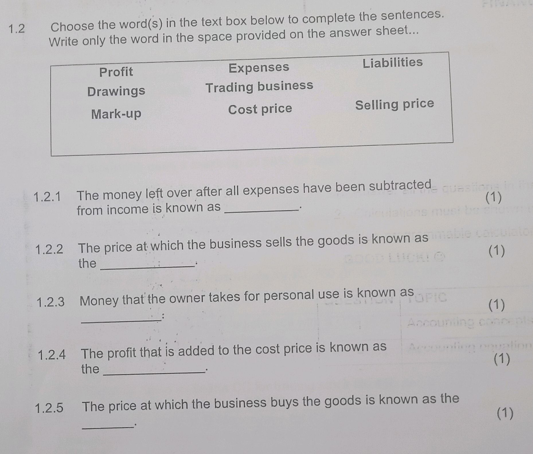 Choose the word(s) in the text box below to | StudyX