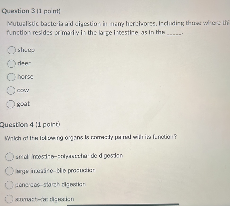 Question 3 (1 point) Mutualistic bacteria | StudyX