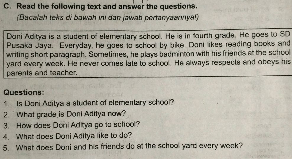 C. Read the following text and answer the | StudyX