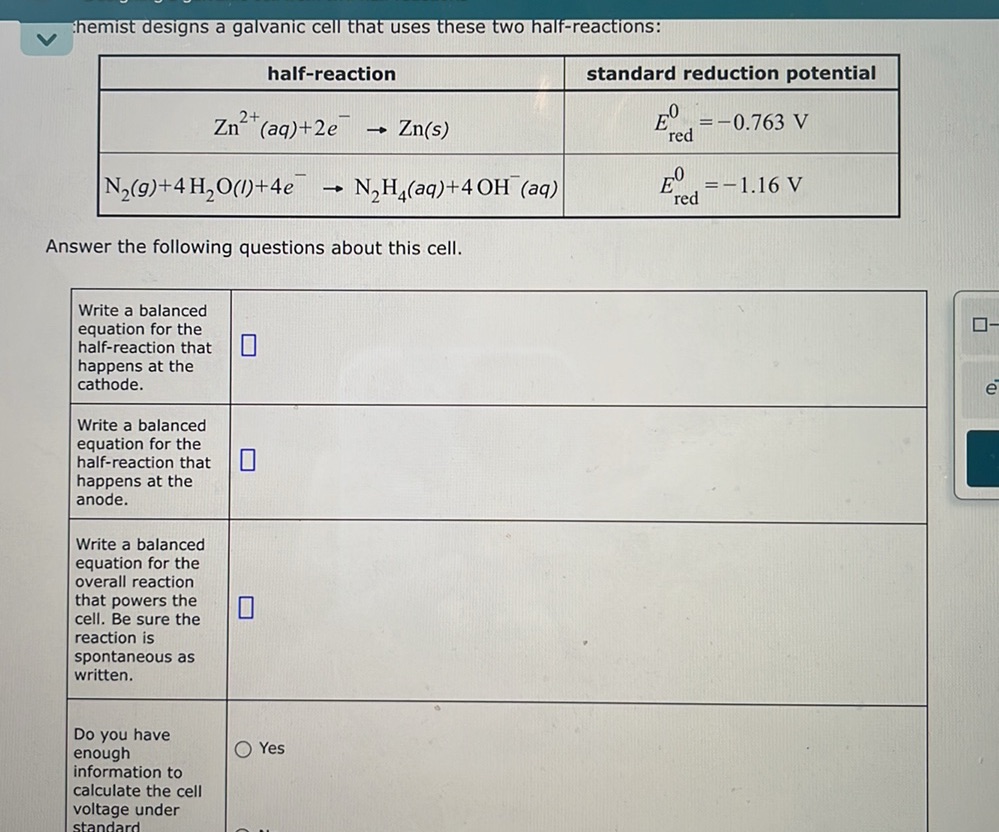 Chemist designs a galvanic cell that uses | StudyX