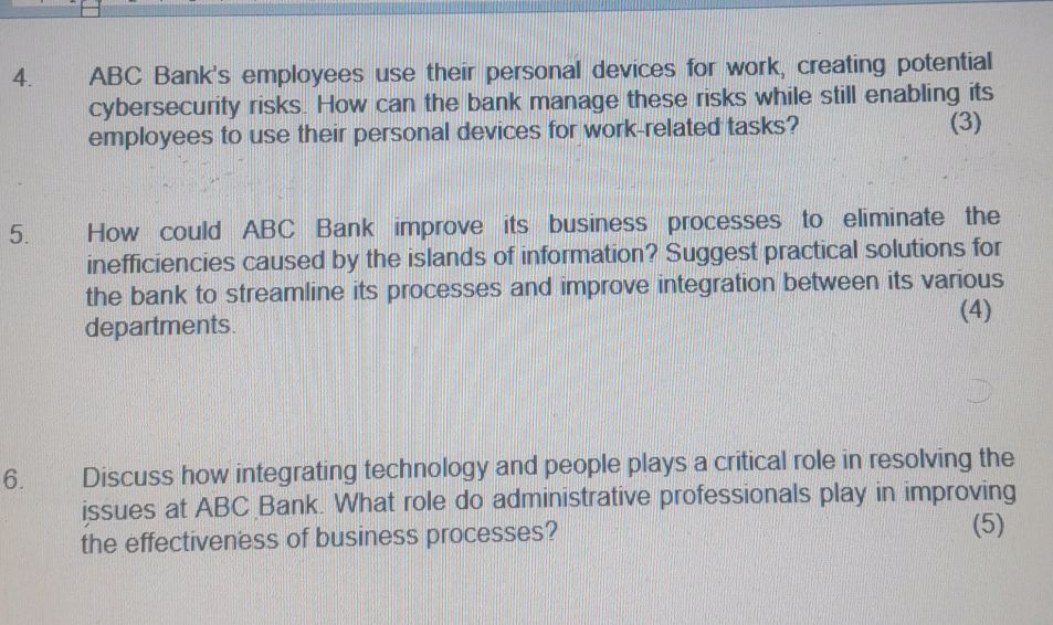 4. ABC Bank's employees use their personal | StudyX