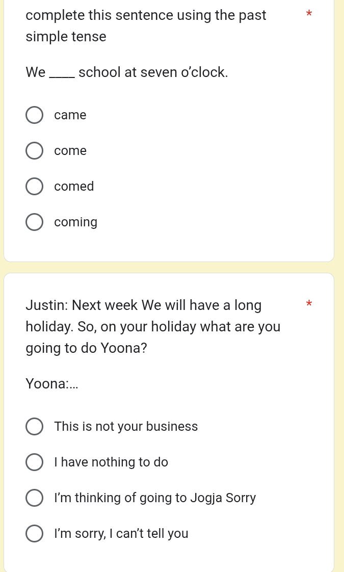 complete this sentence using the past simple | StudyX