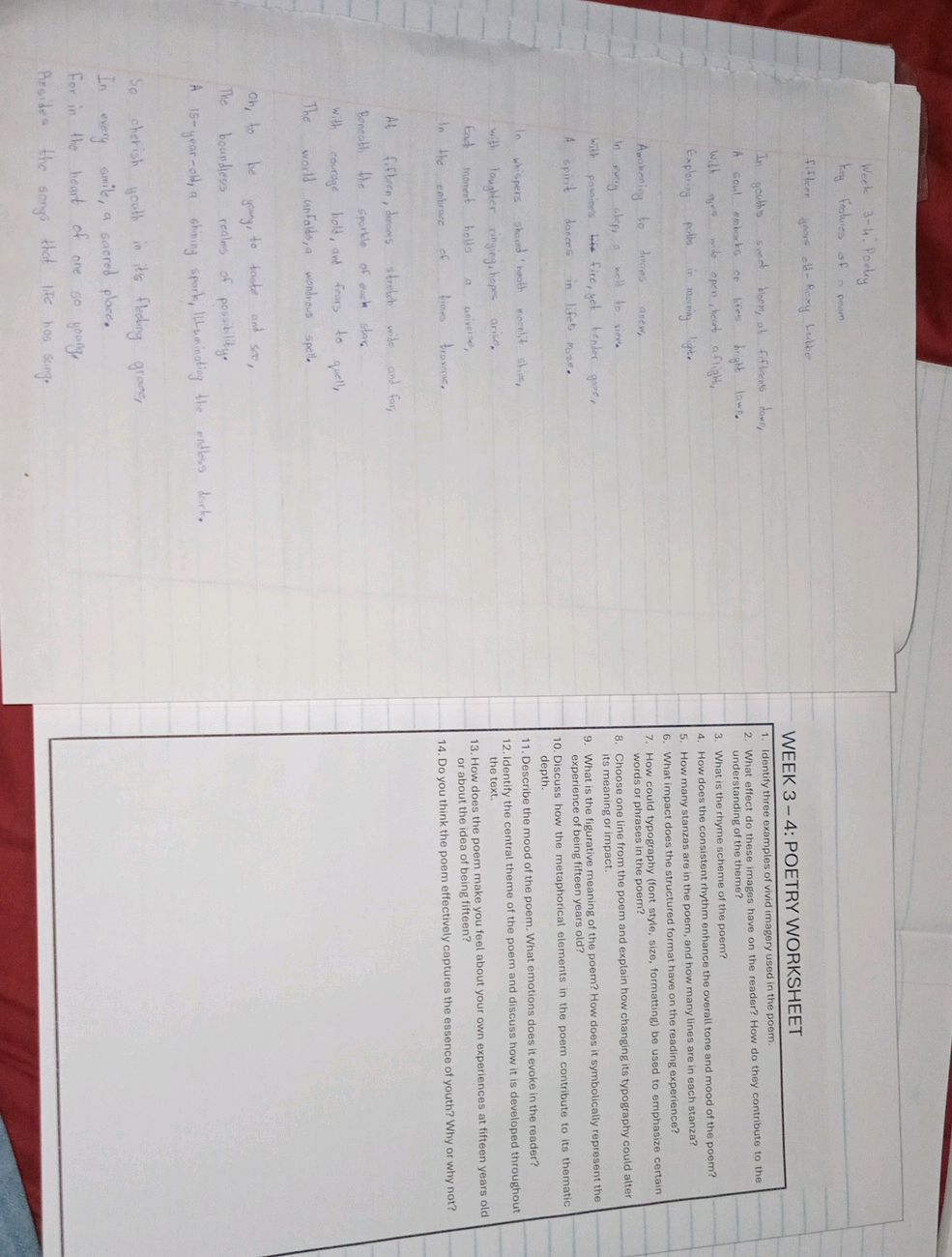 WEEK 3-4: POETRY WORKSHEET 1. Identify | StudyX