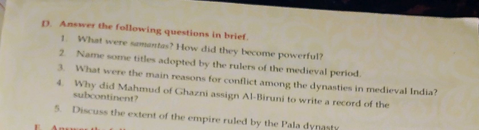 D. Answer the following questions in brief. | StudyX