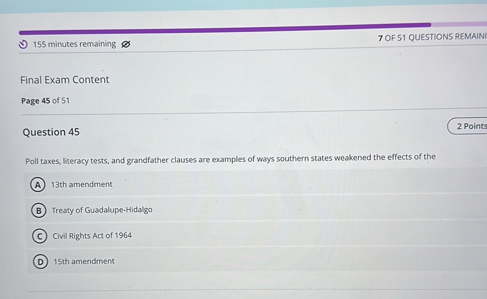 Poll taxes, literacy tests, and grandfather | StudyX