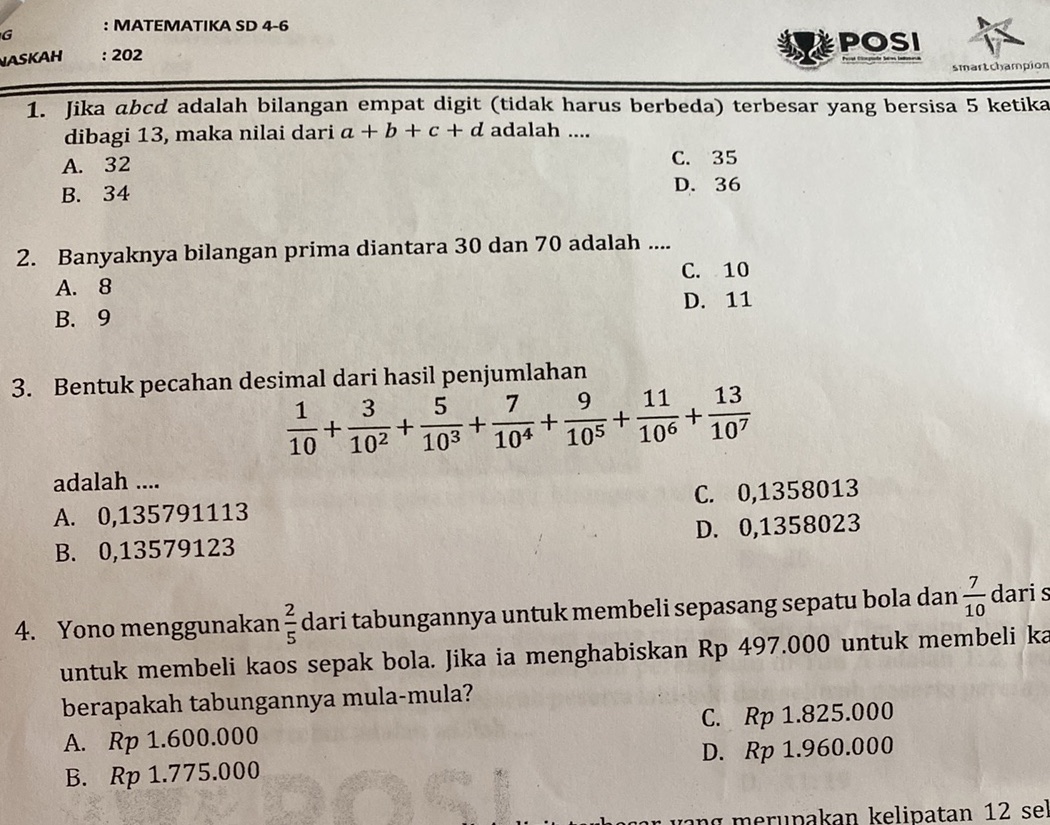1. Jika $abcd$ adalah bilangan empat digit | StudyX