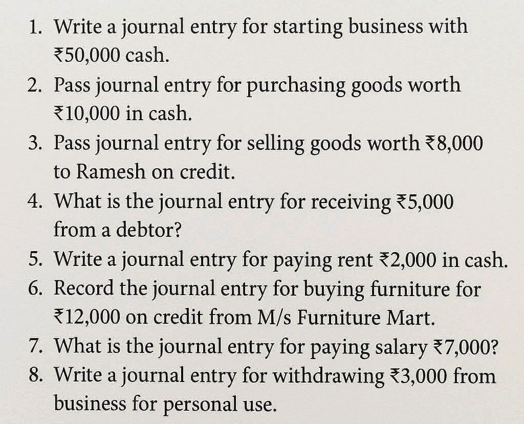 1. Write a journal entry for starting | StudyX