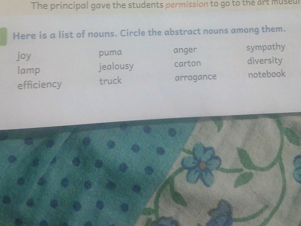 Here is a list of nouns. Circle the abstract | StudyX