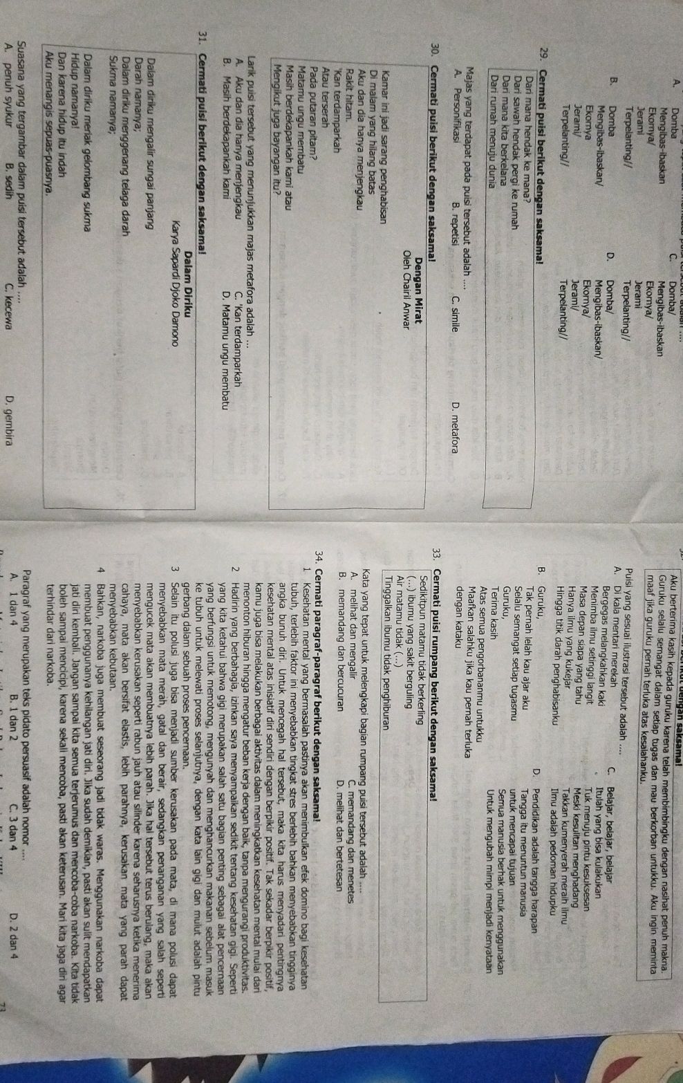 29. Cermati puisi berikut dengan saksama! | StudyX