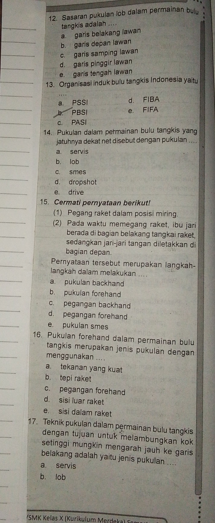 12. Sasaran pukulan lob dalam permainan bulu | StudyX