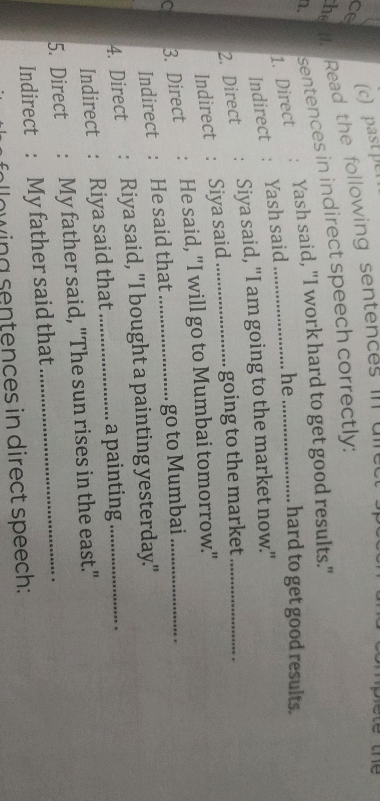 (c) Read the following sentences in indirect | StudyX