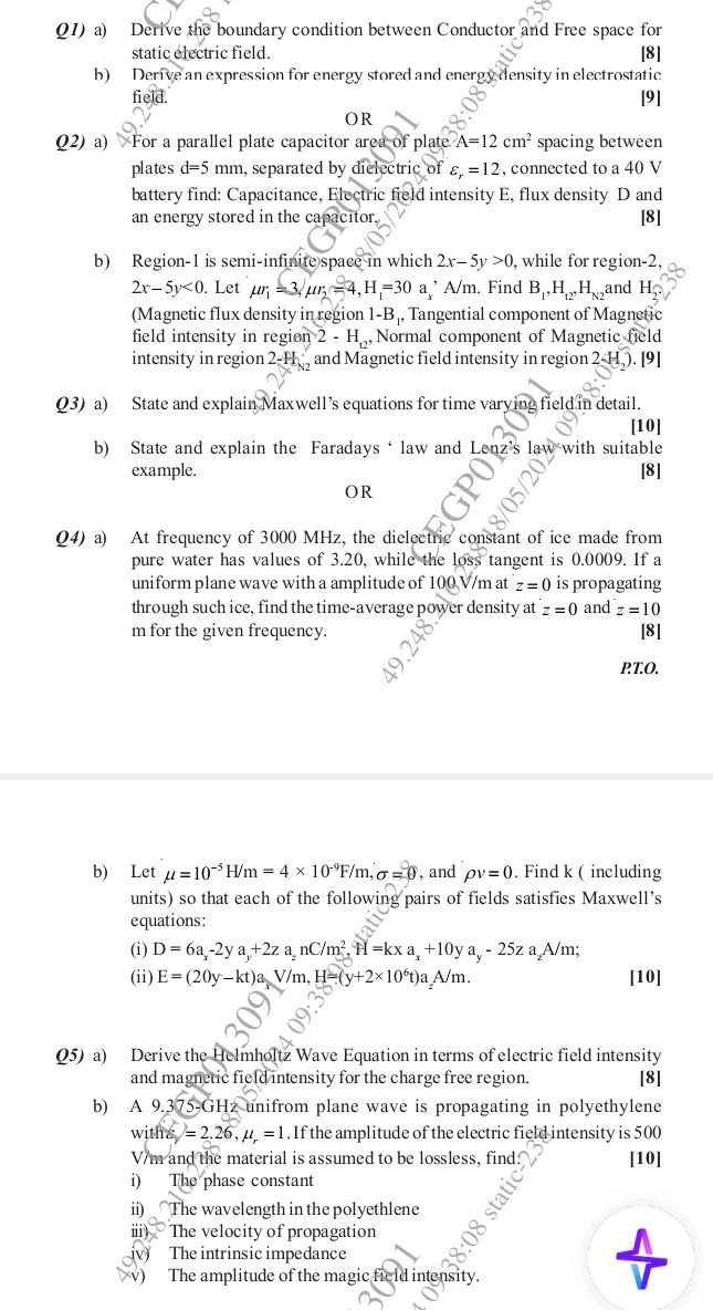 Q1) a) Derive the boundary condition between | StudyX