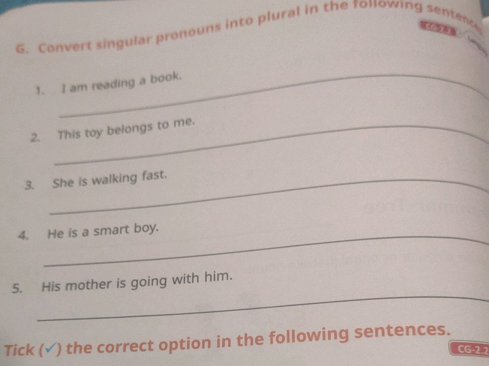 G. Convert singular pronouns into plural in | StudyX