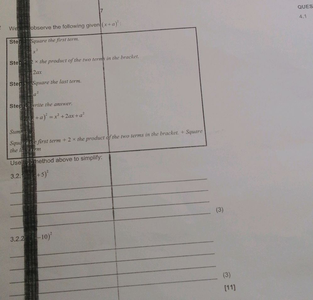 We observe the following given $(x+a)^2$: | StudyX