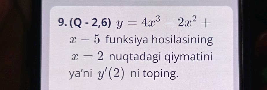 9. (Q- 2,6) $y = 4x^3 - 2x^2 + x - 5$ | StudyX