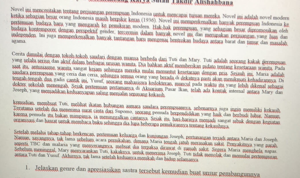 1. Jelaskan genre dan apresiasikan sastra | StudyX