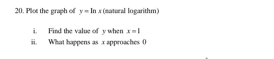 20. Plot the graph of $y = x$ (natural | StudyX