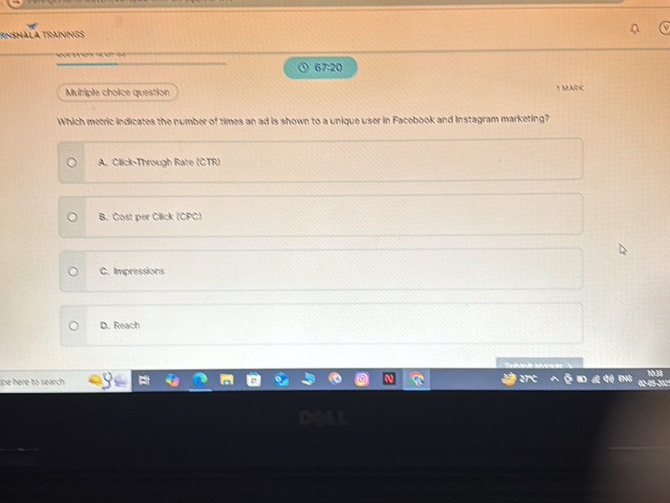Multiple choice question Which metric | StudyX