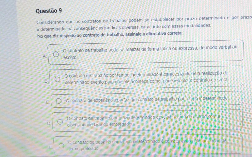 Questão 9 Considerando que os contratos de | StudyX