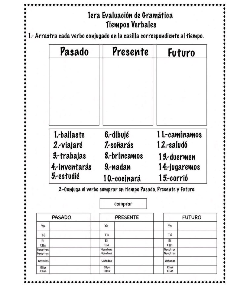 1.- Arrastra cada verbo conjugado en la | StudyX