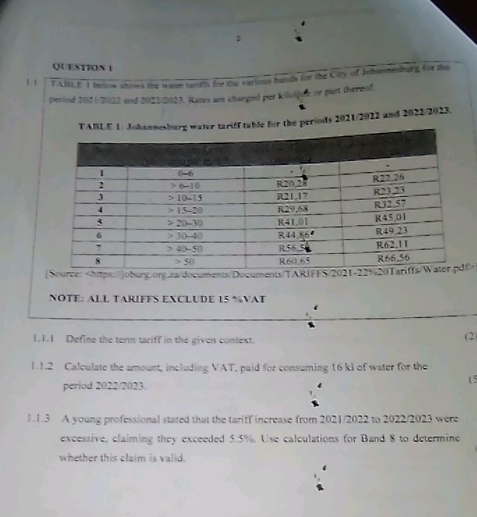 1. 1 Define the term tariff in the given | StudyX