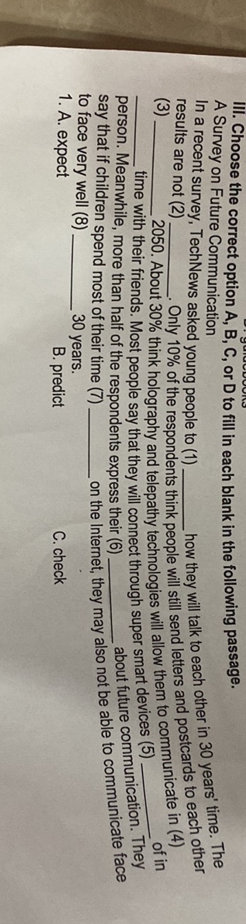 III. Choose the correct option A, B, C, or D | StudyX