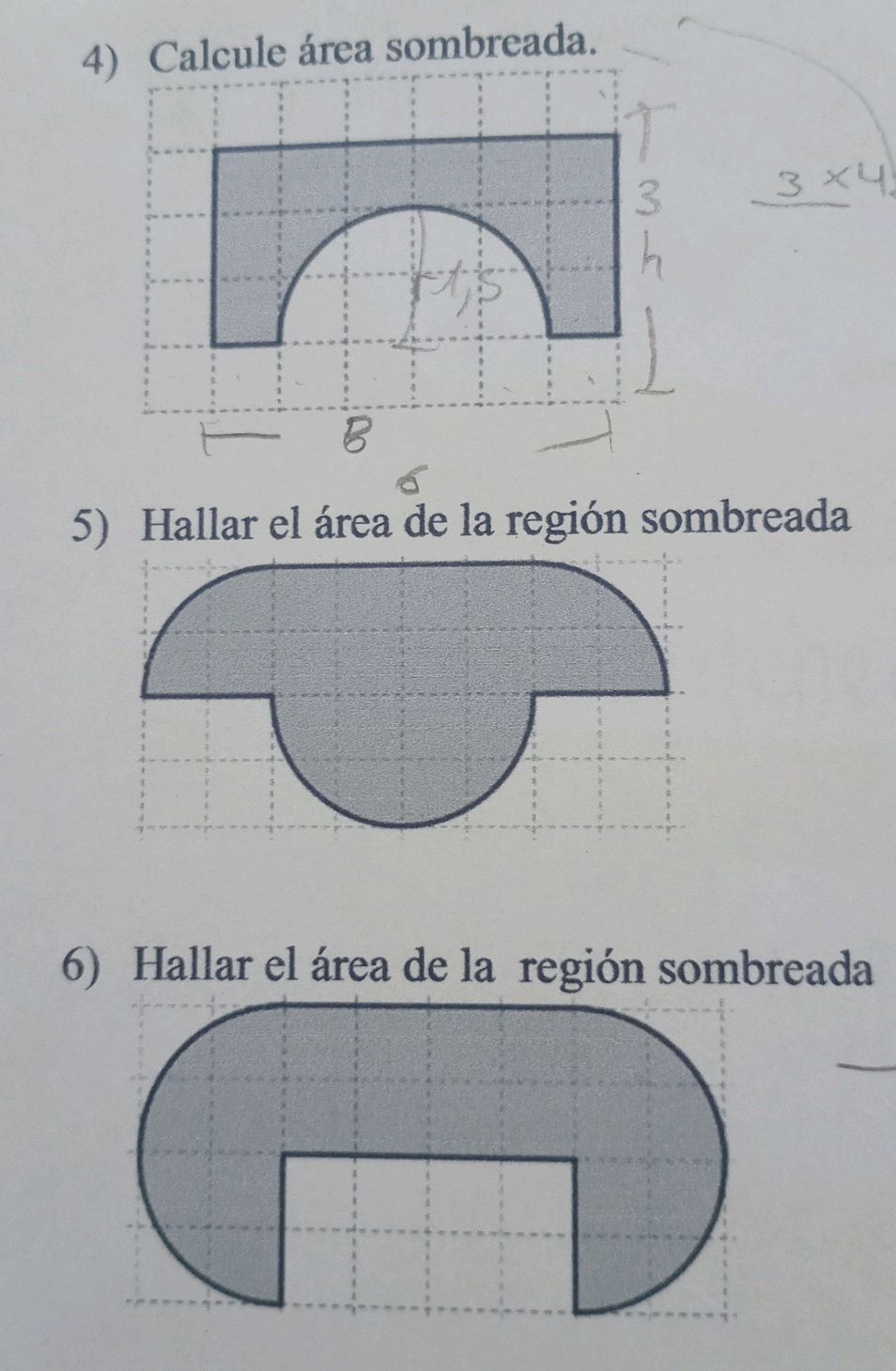 4) Calcule área sombreada. 5) Hallar el | StudyX