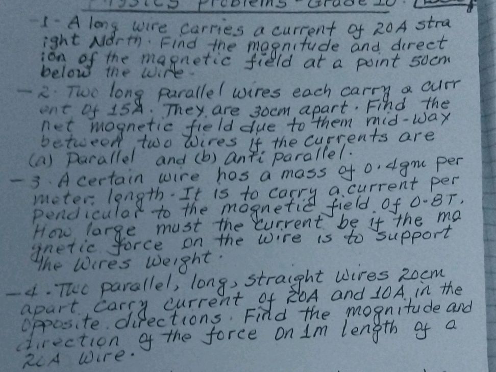 -1- A long wire carries a current of 20A | StudyX