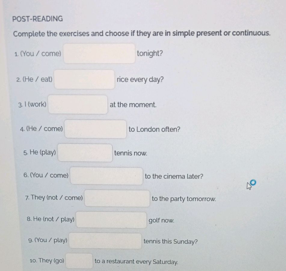 Complete the exercises and choose if they | StudyX