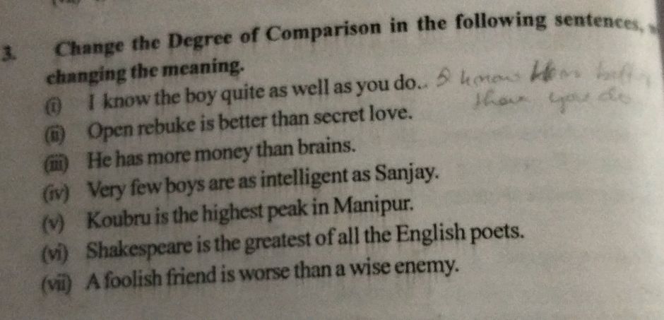 3. Change the Degree of Comparison in the | StudyX