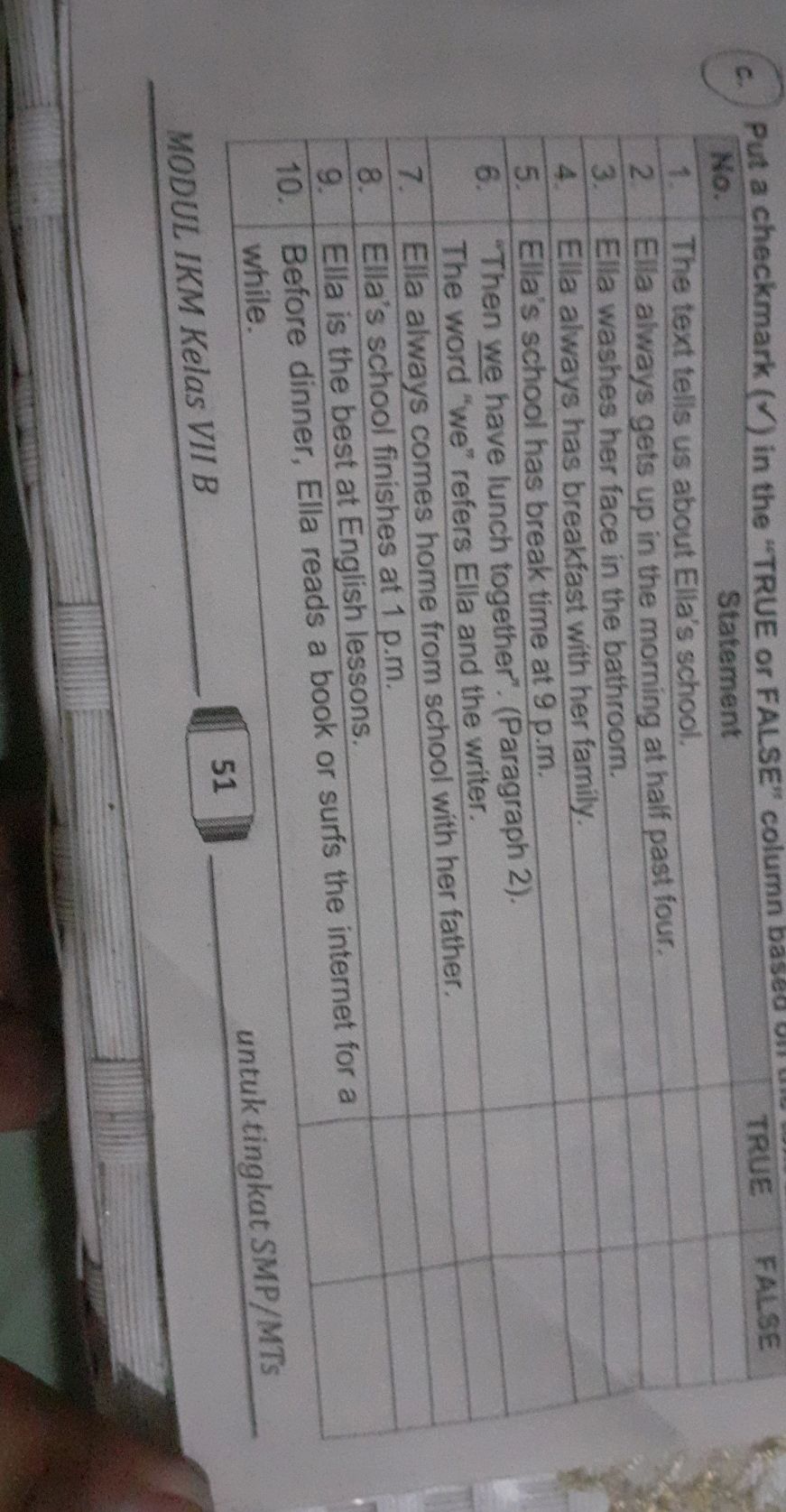 Put a checkmark ( ) in the "TRUE or FALSE" | StudyX