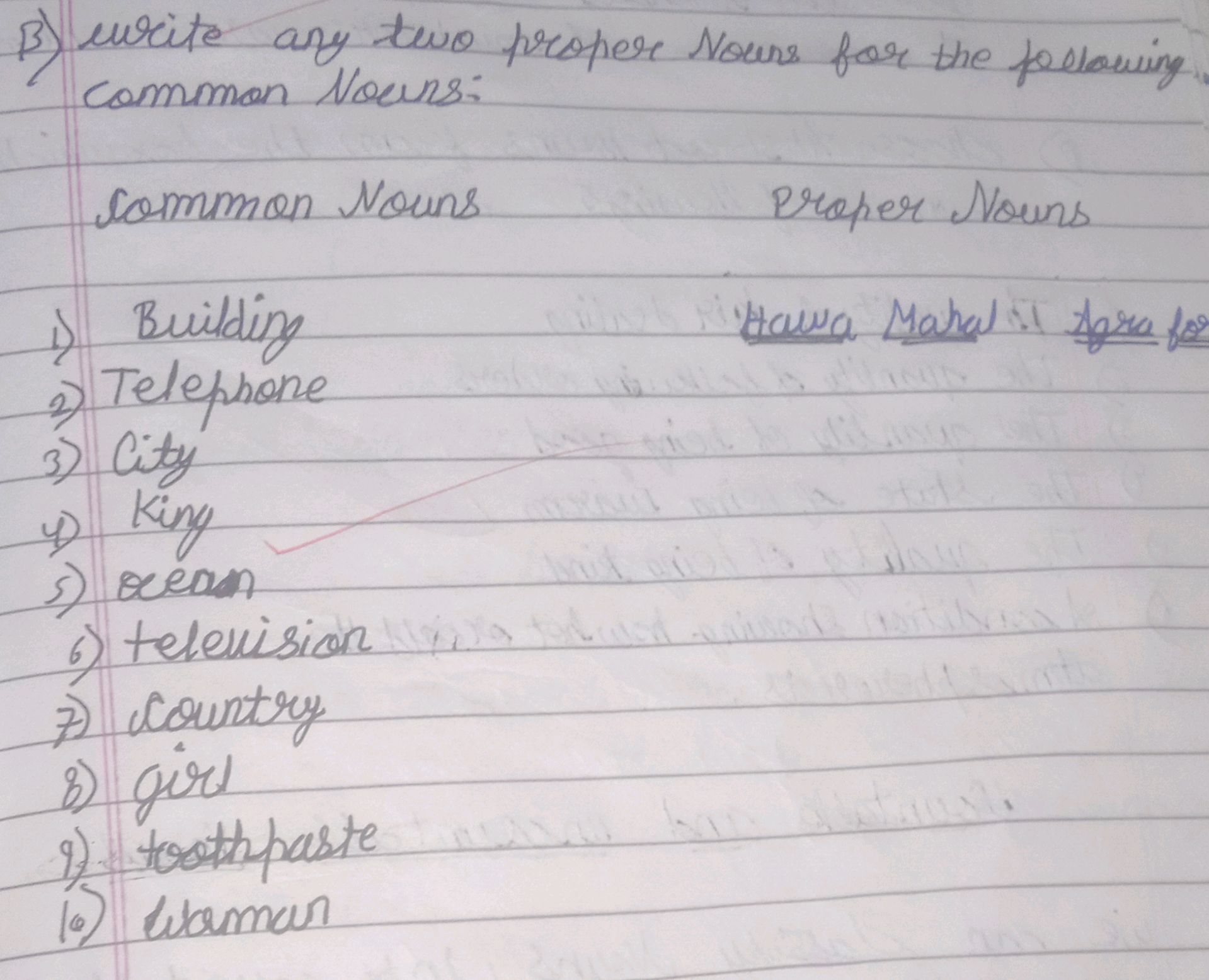 B) write any two proper Nouns for the | StudyX