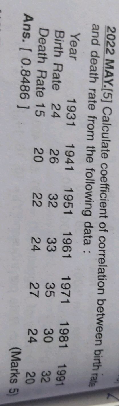 Calculate coefficient of correlation between | StudyX