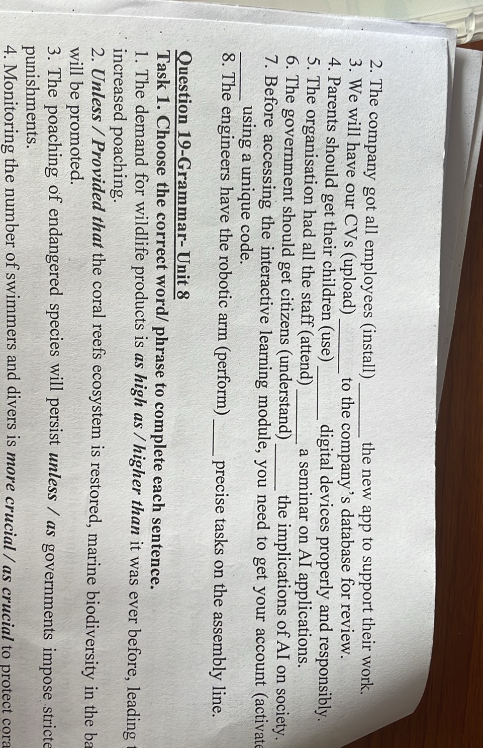 Question 19-Grammar- Unit 8 Task 1. Choose | StudyX