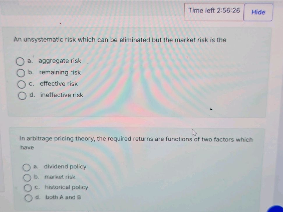 An unsystematic risk which can be eliminated | StudyX