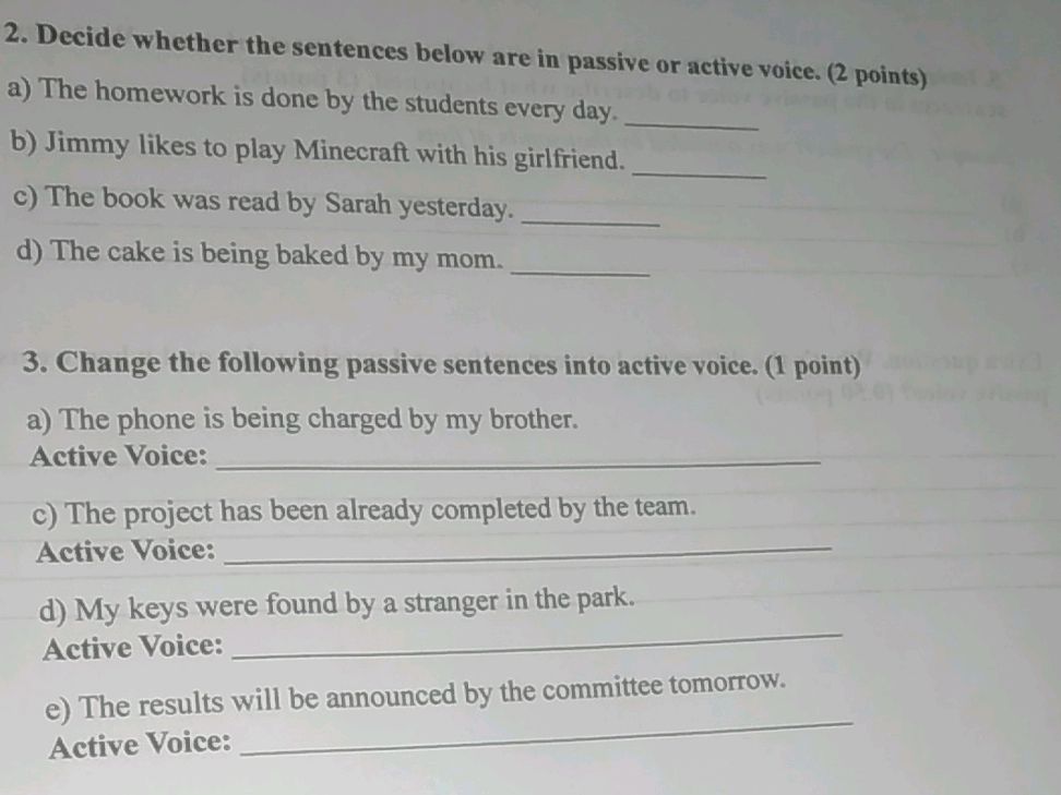 2. Decide whether the sentences below are in | StudyX