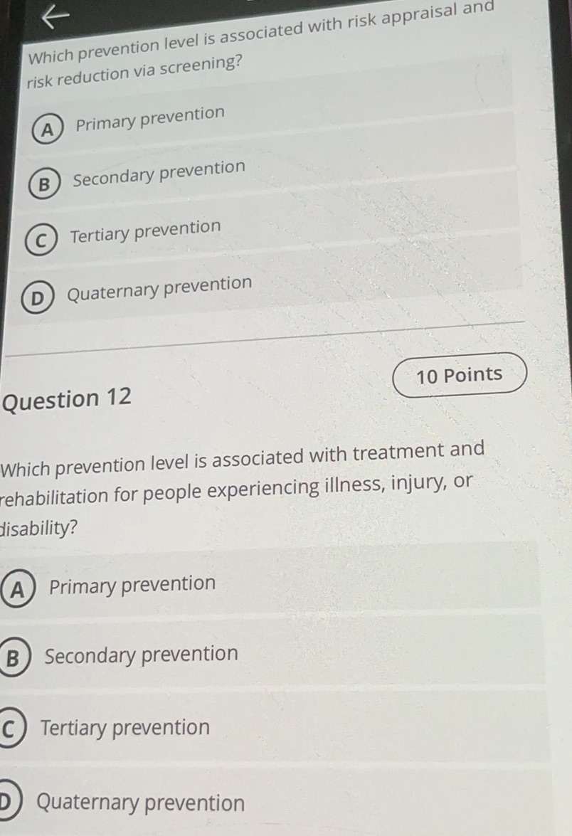 Which prevention level is associated with | StudyX