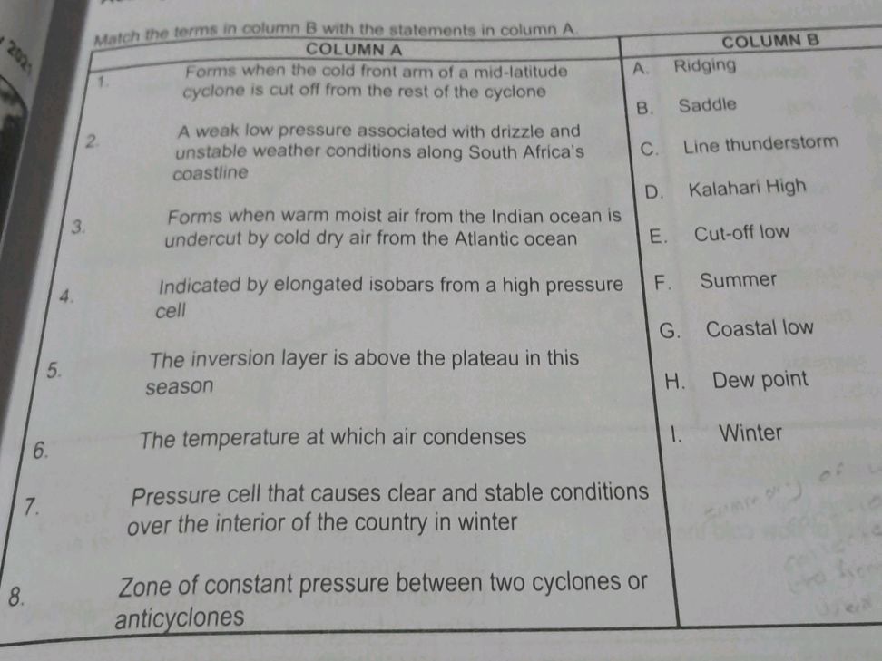 Match the terms in column B with the | StudyX