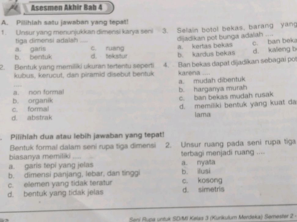A. Pilihlah satu jawaban yang tepat! 1. | StudyX