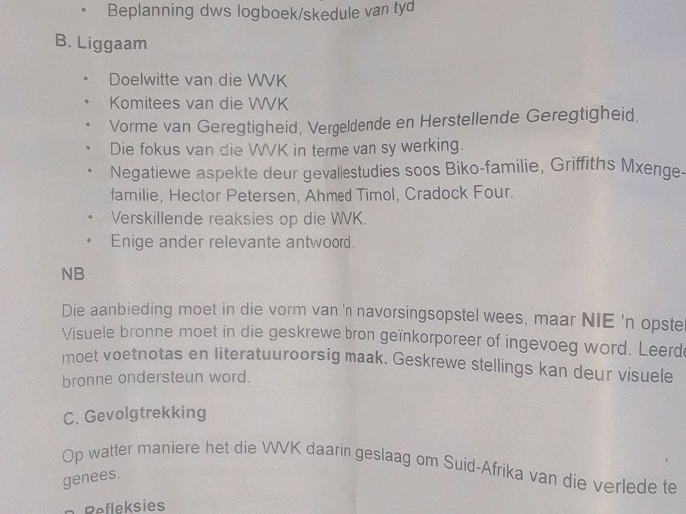 B. Liggaam * Doelwitte van die WWK * | StudyX