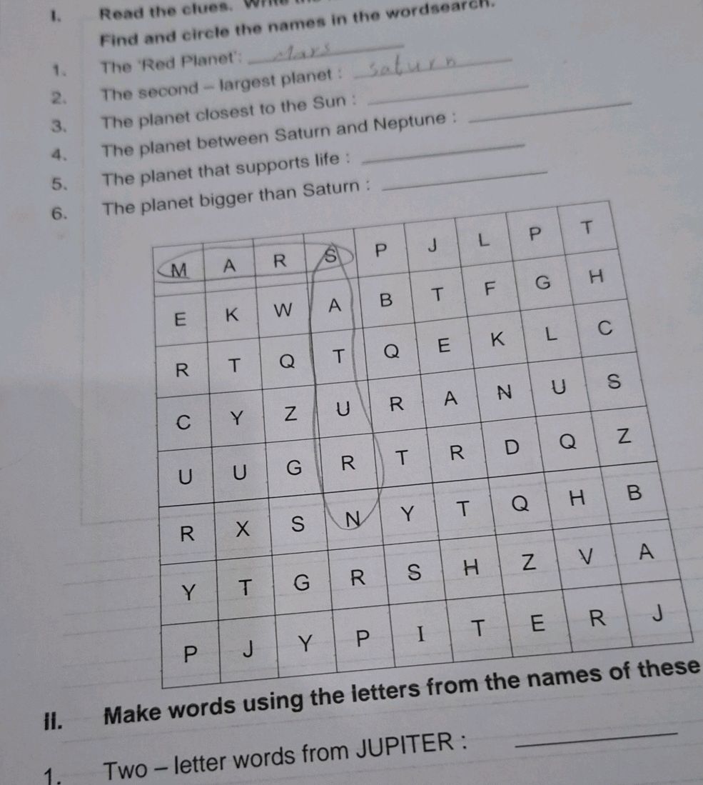 I. Read the clues. Find and circle the names | StudyX