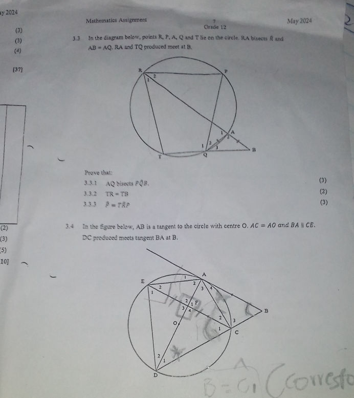 3.3 In the diagram below, points R, P, A, Q | StudyX
