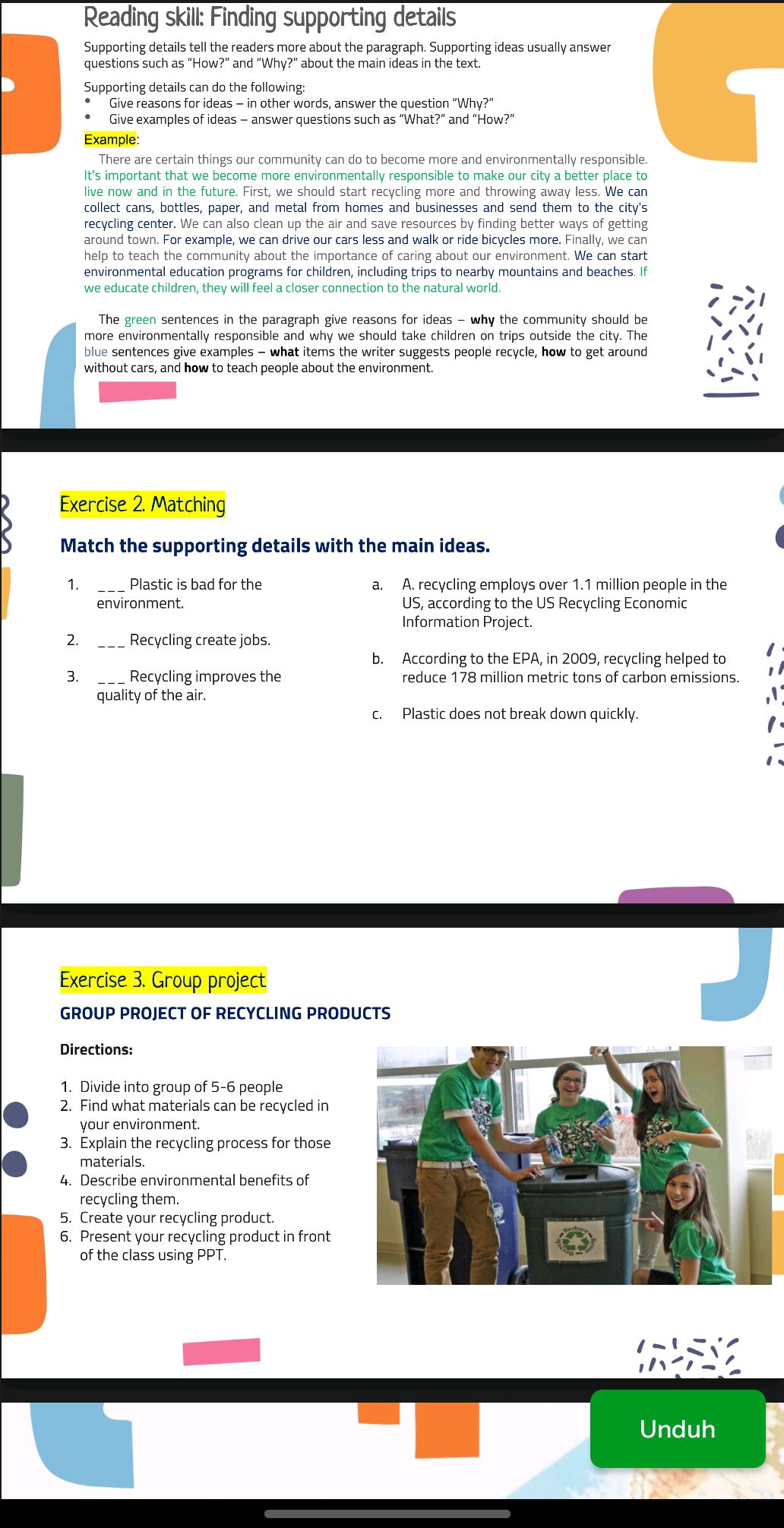 Exercise 2. Matching Match the supporting | StudyX