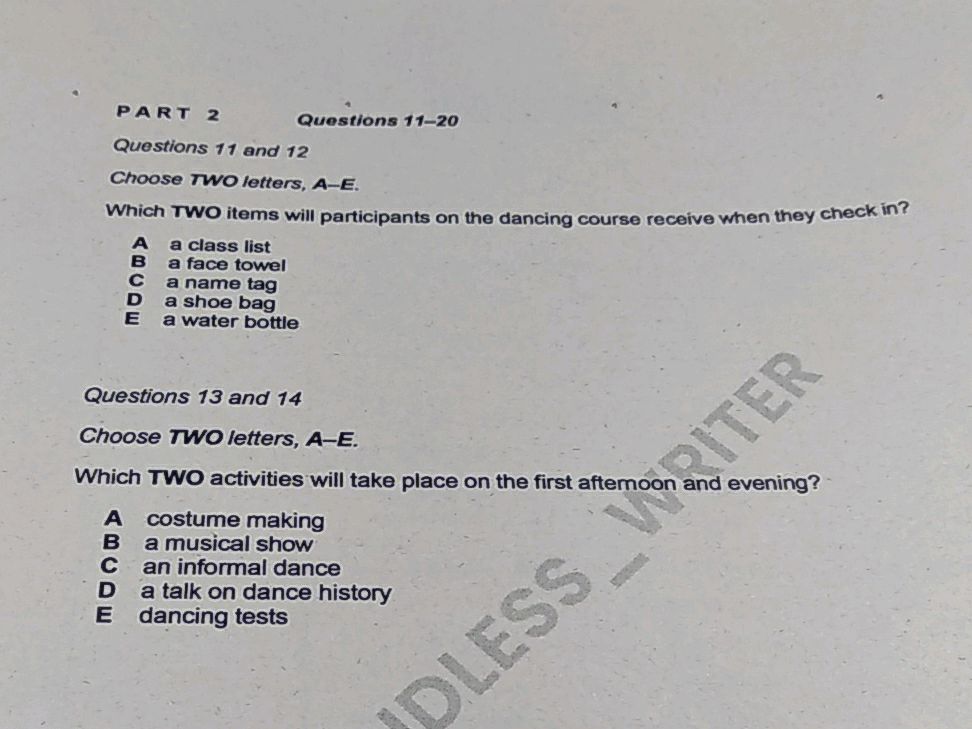 Questions 11 and 12 Choose TWO letters, A-E.