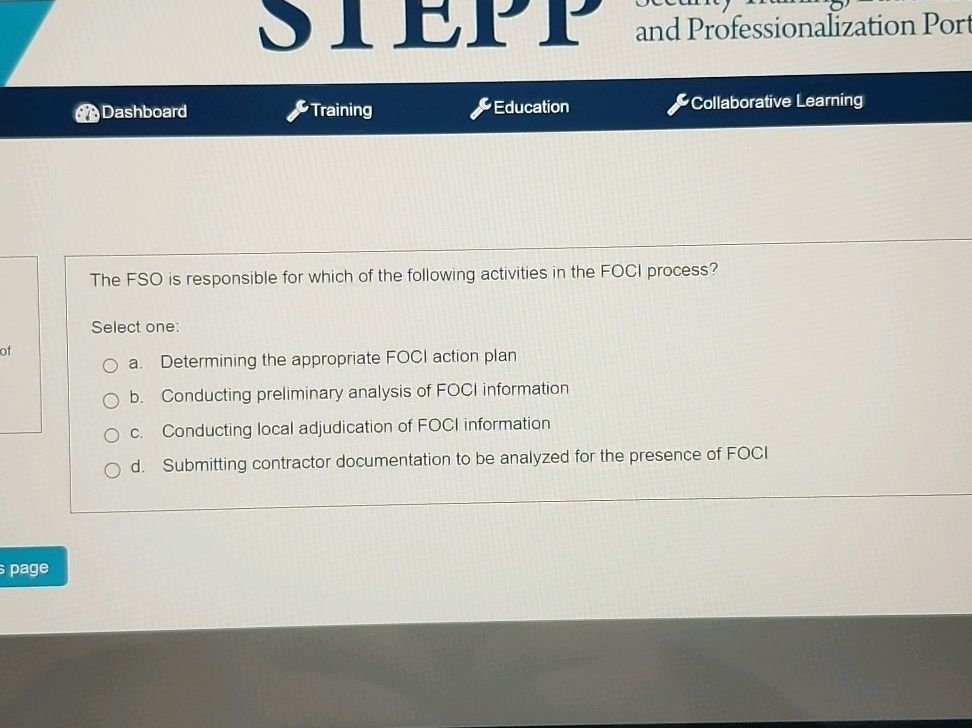 The FSO is responsible for which of the | StudyX